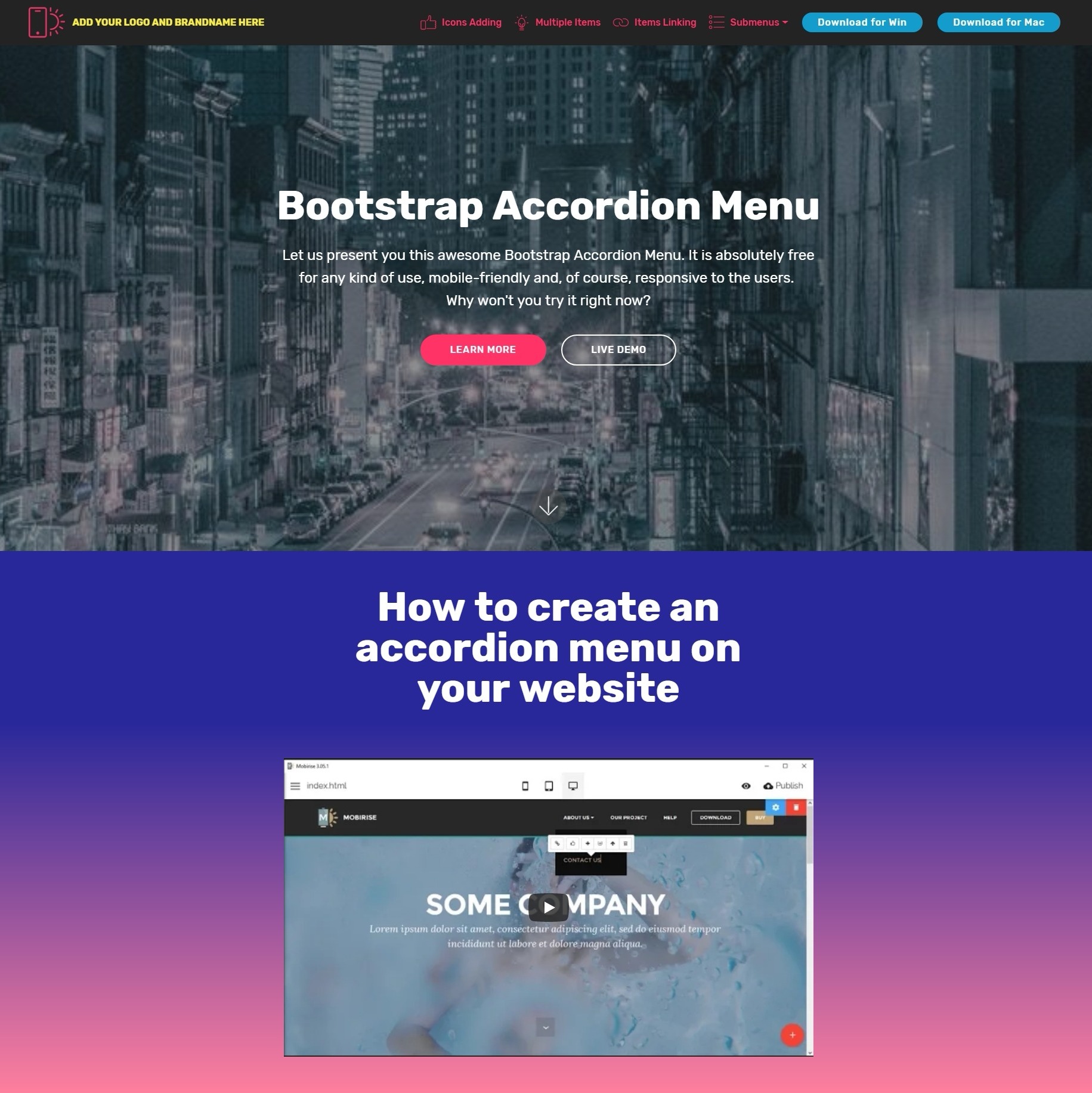Creative CSS3 Bootstrap Responsive Video Backgrounds And Dropdown Menu 